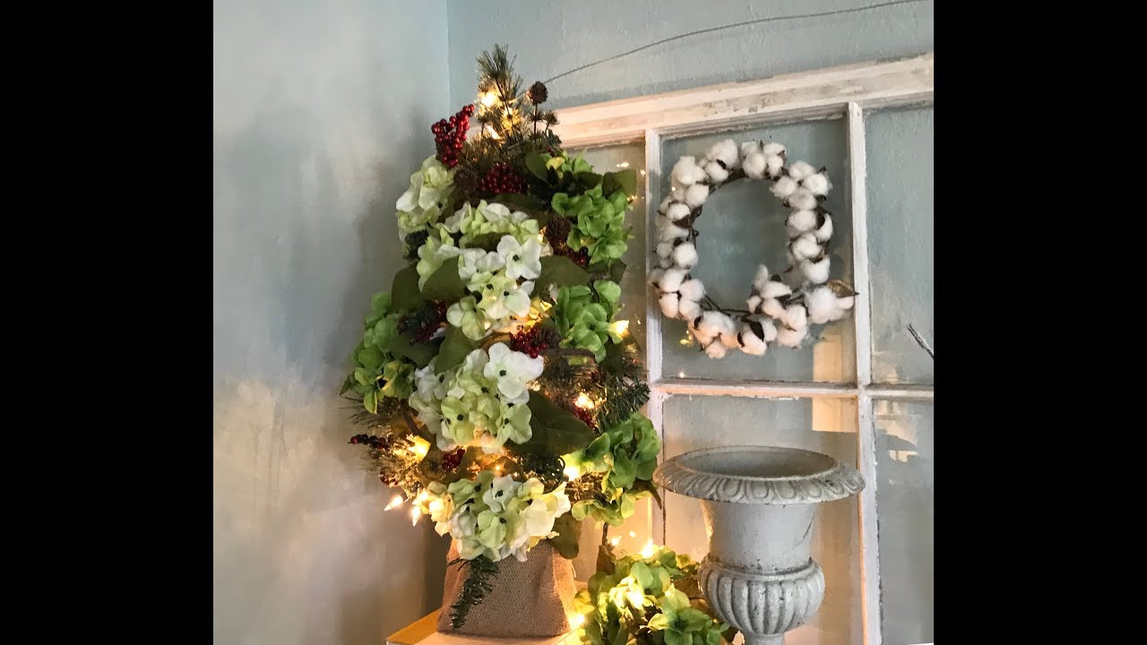 CHRISTMAS DIY & DECOR CHALLENGE 2017 || HYDRANGEA CHRISTMAS TREE - YouTube