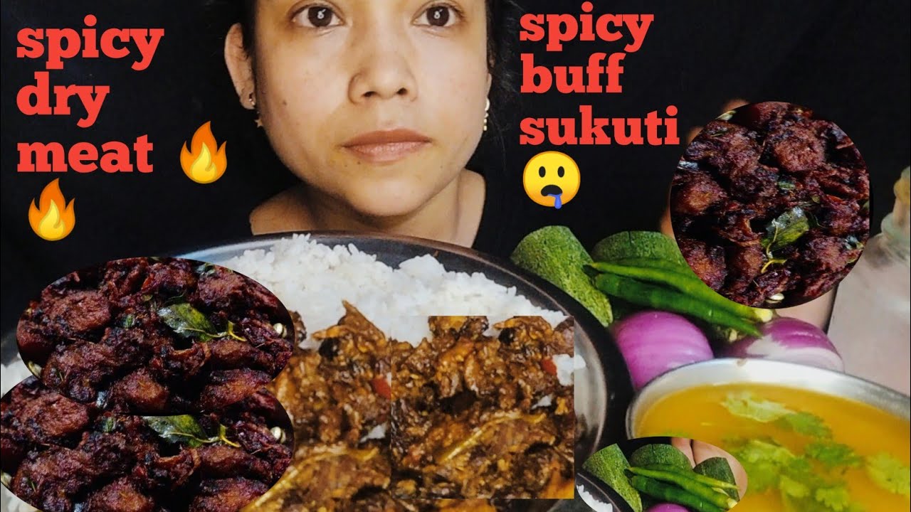 EATING SPICY DRY MEAT CURRY (buff sukuti) WITH RICE EATING CHALLENGE # ...