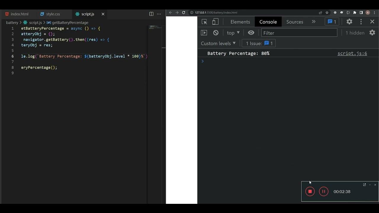 How to get Battery Percentage using Javascript || Frontend Development|| HTML CSS JAVASCRIPT ...