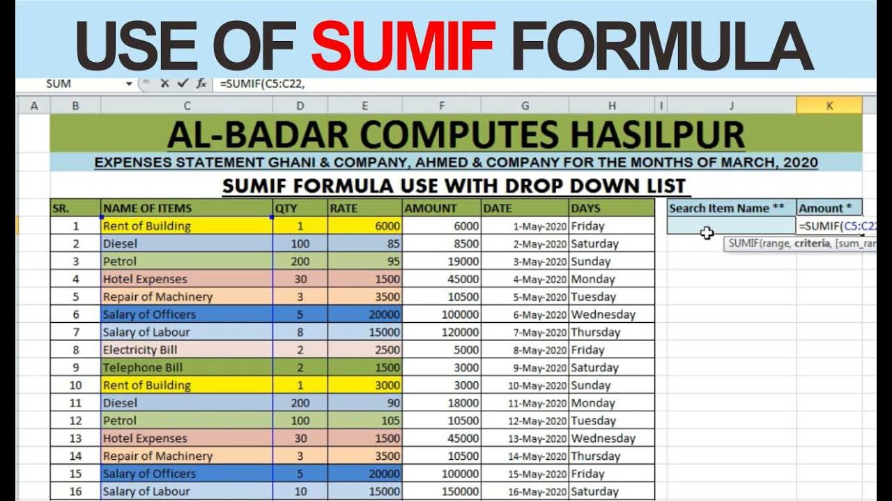SUMIF Formula In Ms Excel YouTube sumif-formula-in-ms-excel-youtube