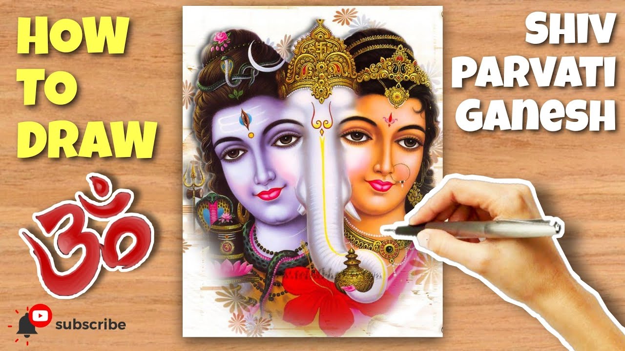 TUTORIAL: How to draw Shiv Parvati & Ganesh ji || Step by step easy ...