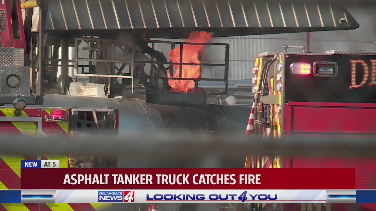 Asphalt tanker catches fire in Del City - YouTube