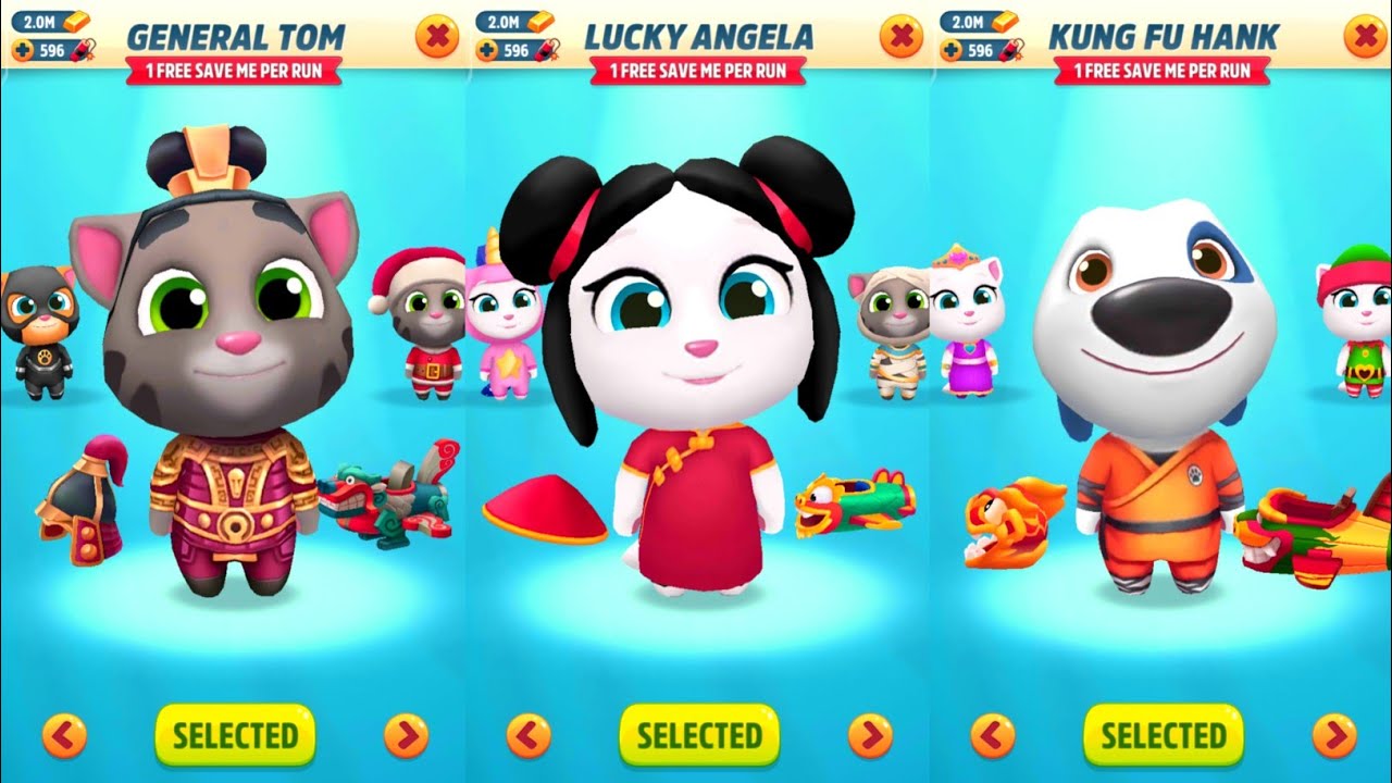 Talking Tom Gold Run General Tom Vs Lucky Angela Vs Kung Fu Hank ...