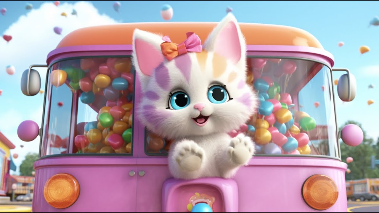 Adorable Kitty Riding Happily in a Bus Overflowing with Balloons - Baby ...