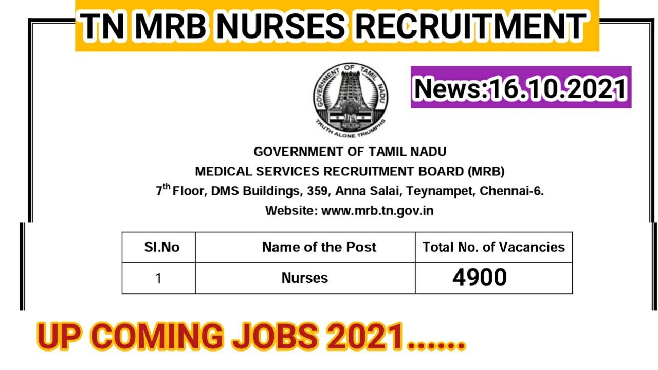 Tn govt jobs 2021/4900 nurses jobs/ mrb nurses notification/vacancy ...