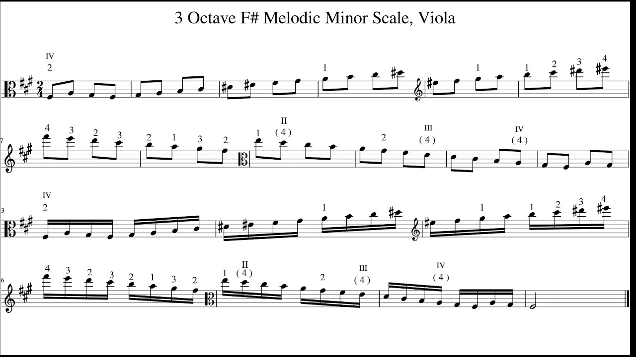 3 Octave F# Melodic Minor Scale, Viola - YouTube