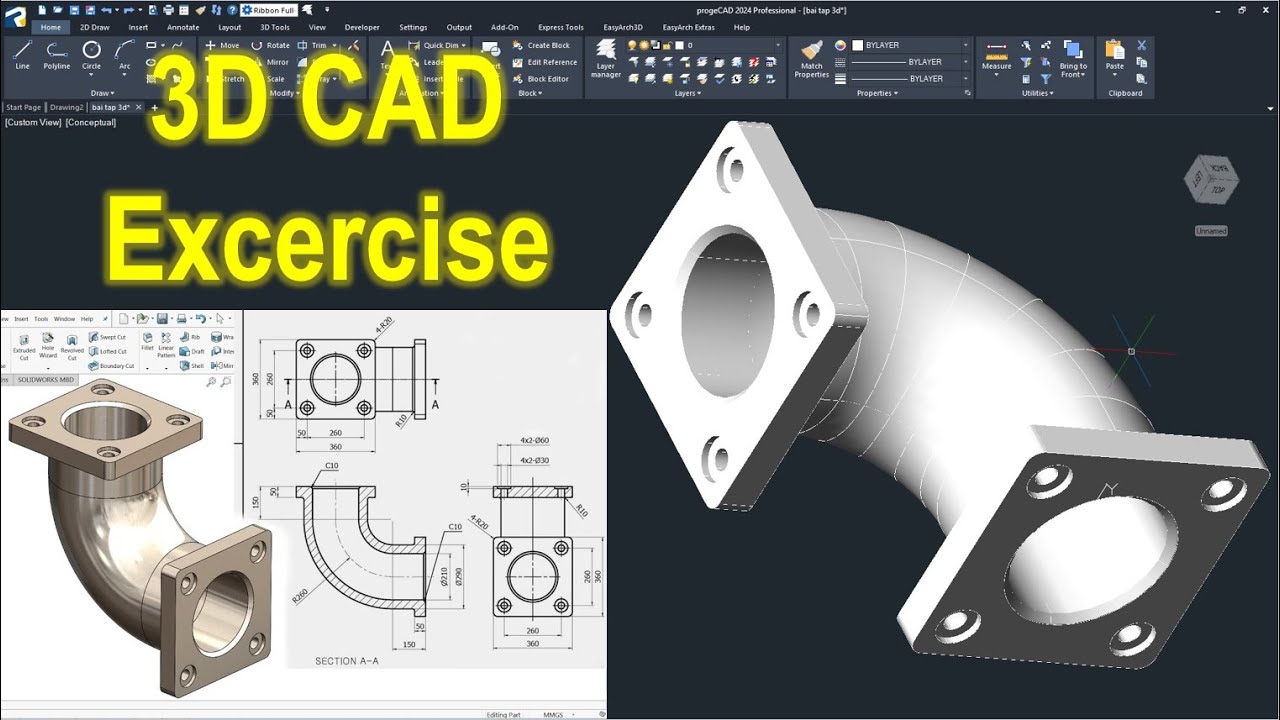 3d Cad Practice Excercises For Beginers Progecad 3d 2 Youtube