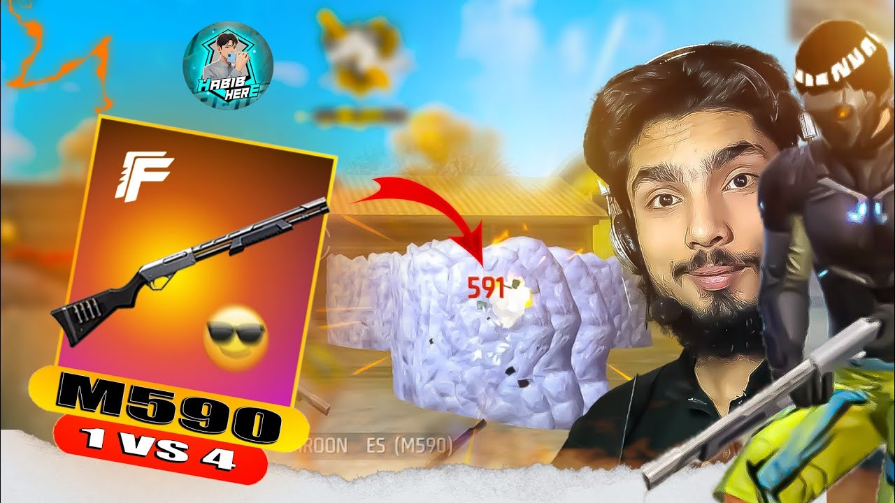 Solo Vs Squad With Shotgun M590 | Free Fire Solo Vs Squad Gamepaly With ...