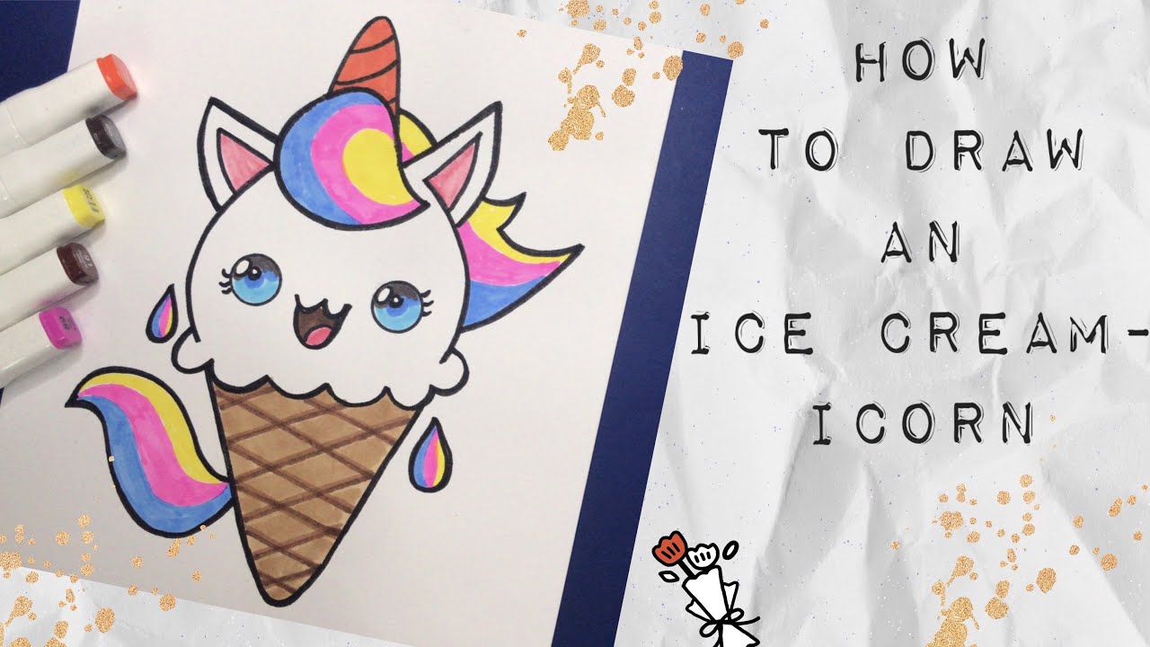 How To Draw a cute Ice Cream Cone (Ice cream-Icorn) | art for kids ...