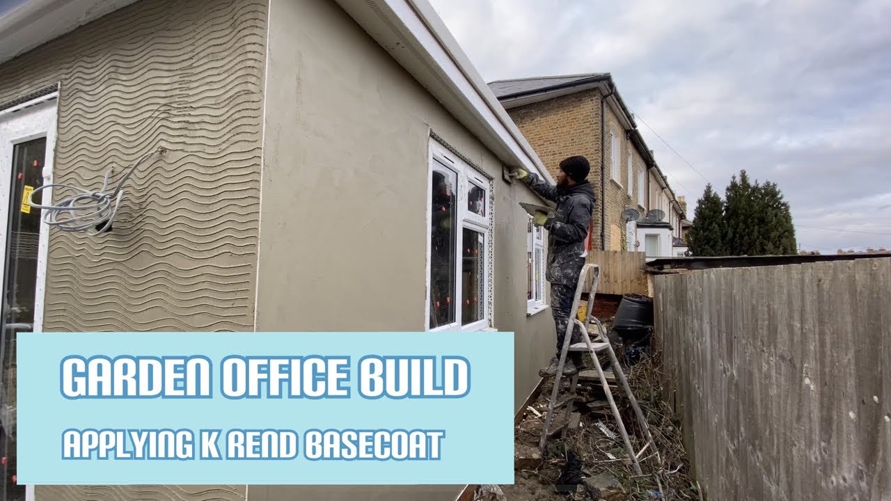 Applying K Rend base coat to the garden office - YouTube