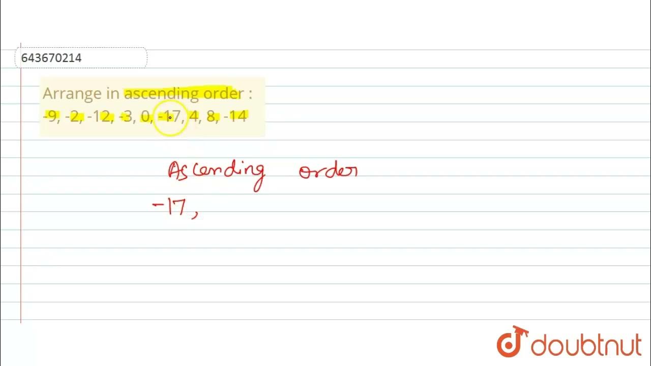 Arrange in ascending order : -9, -2, -12, -3, 0, -17, 4, 8, -14 | 6 ...
