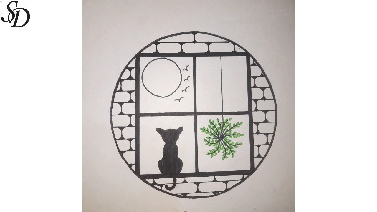 How to draw the cat in circle | Draw the cat | Easy cat drawing for ...
