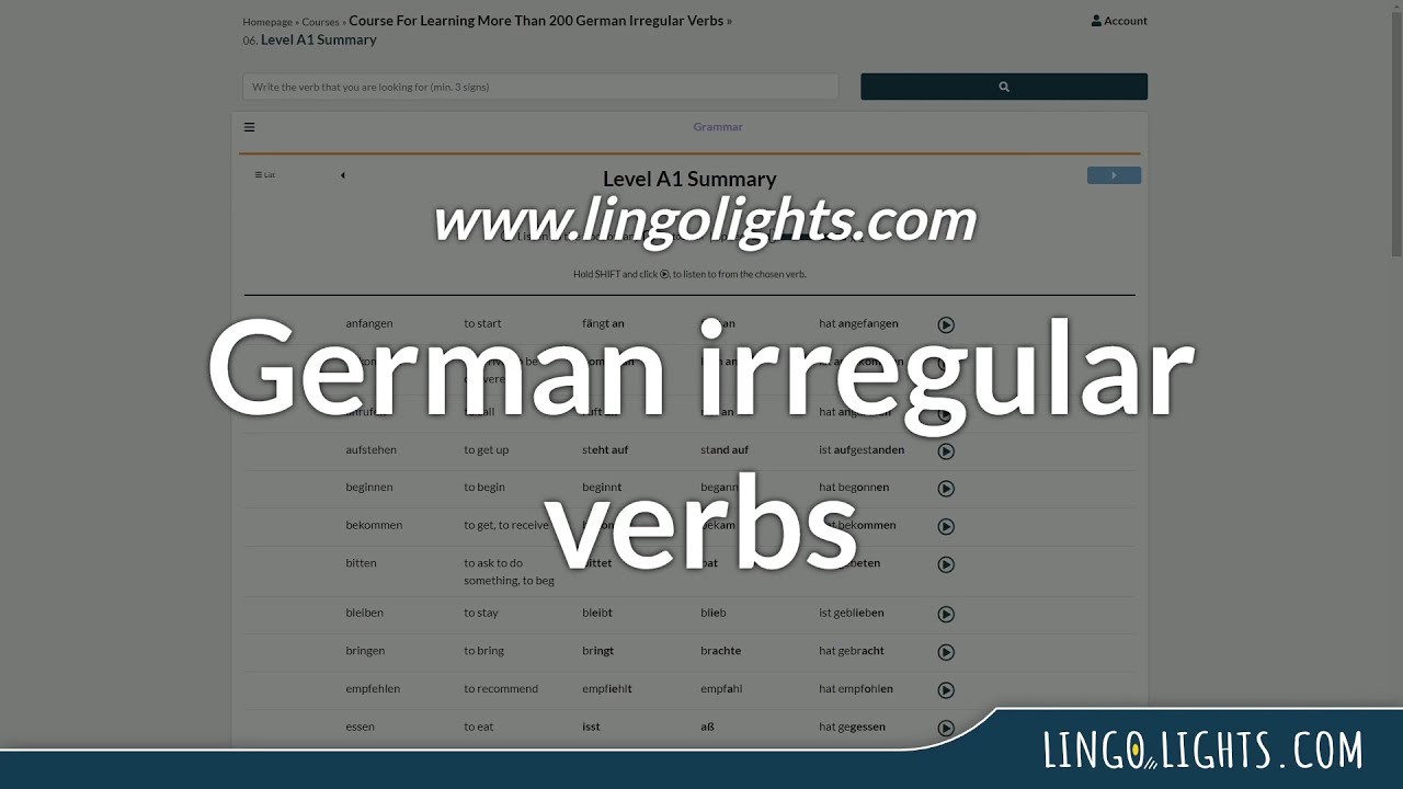 German irregular verbs, beginner level, Part 1 - Verb Forms - YouTube