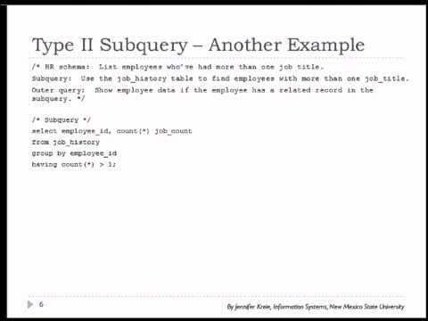 3 of 6 SQL Advanced with Oracle - Type II subqueries, a.k.a. a ...