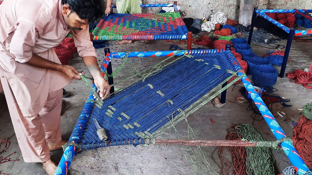 How to make Charpai || Artistic Technique of Weaving Cot - YouTube