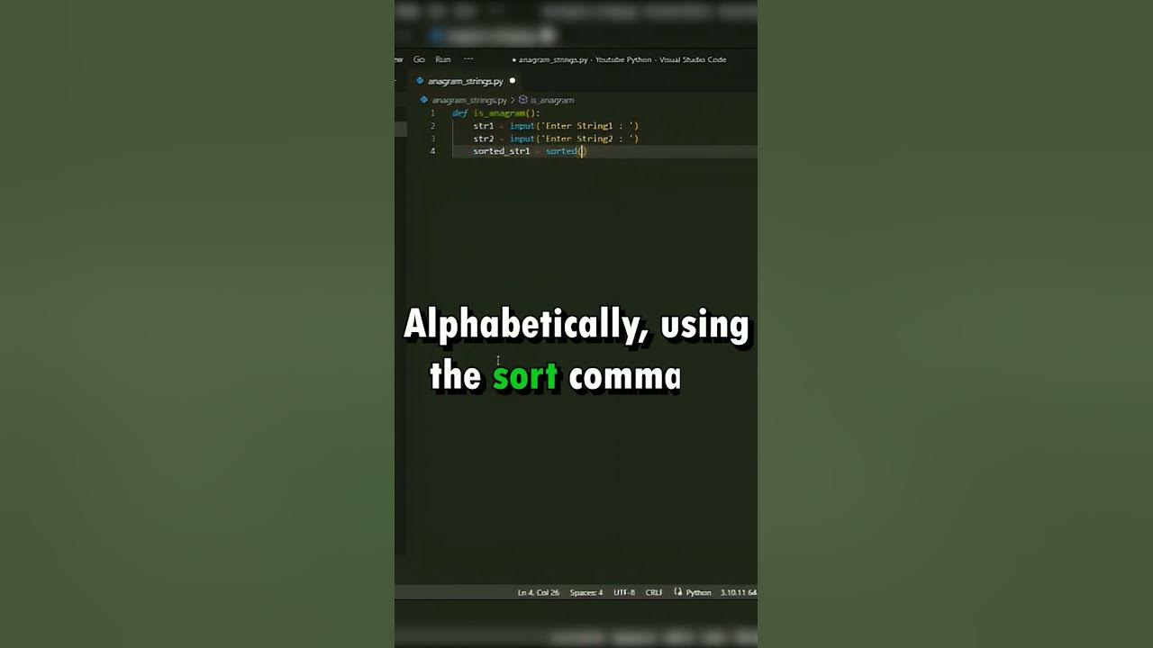 Anagrams In Python Shorts Shortpython Pythonprogramming Coding Programming Code Coder