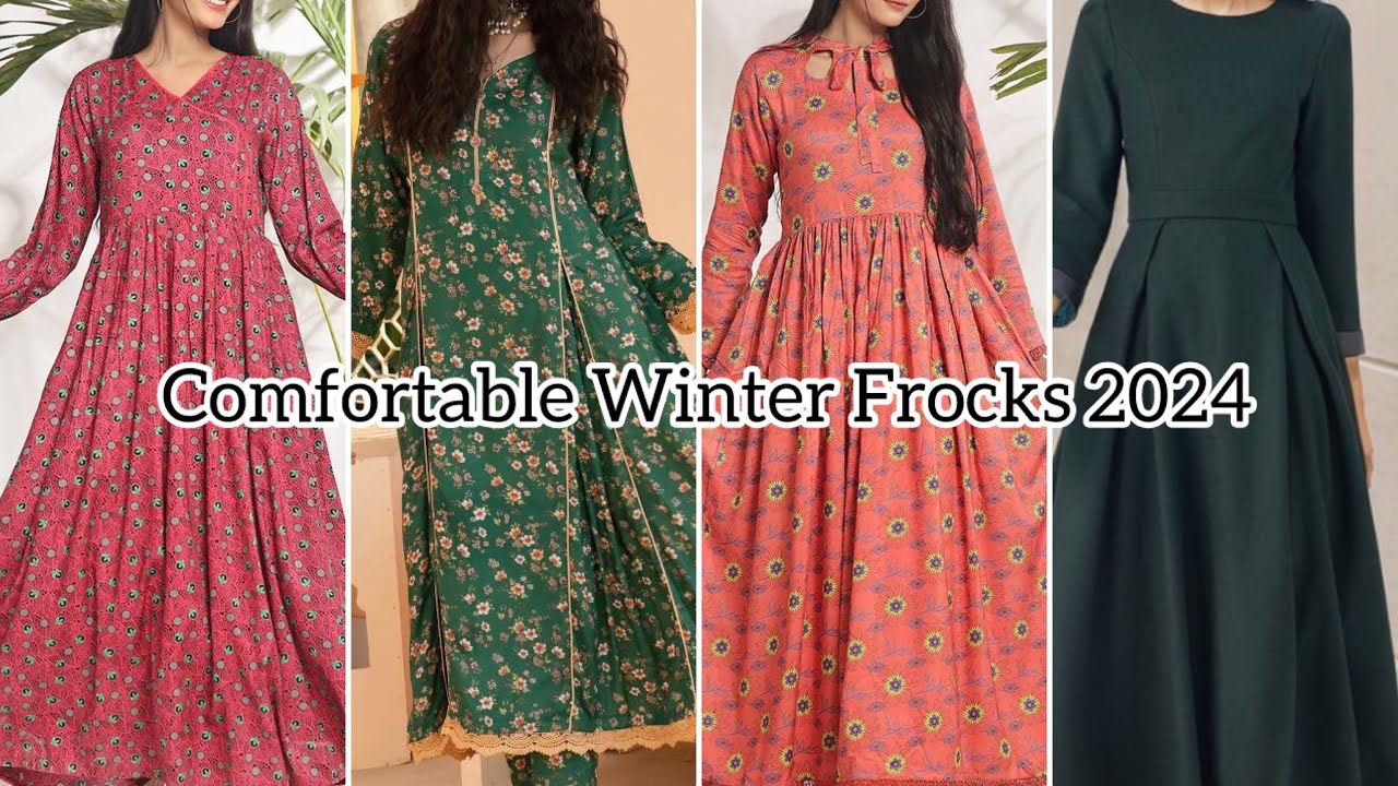 Comfortable winter frock designs 2024|Latest linen,khaddar frock ...
