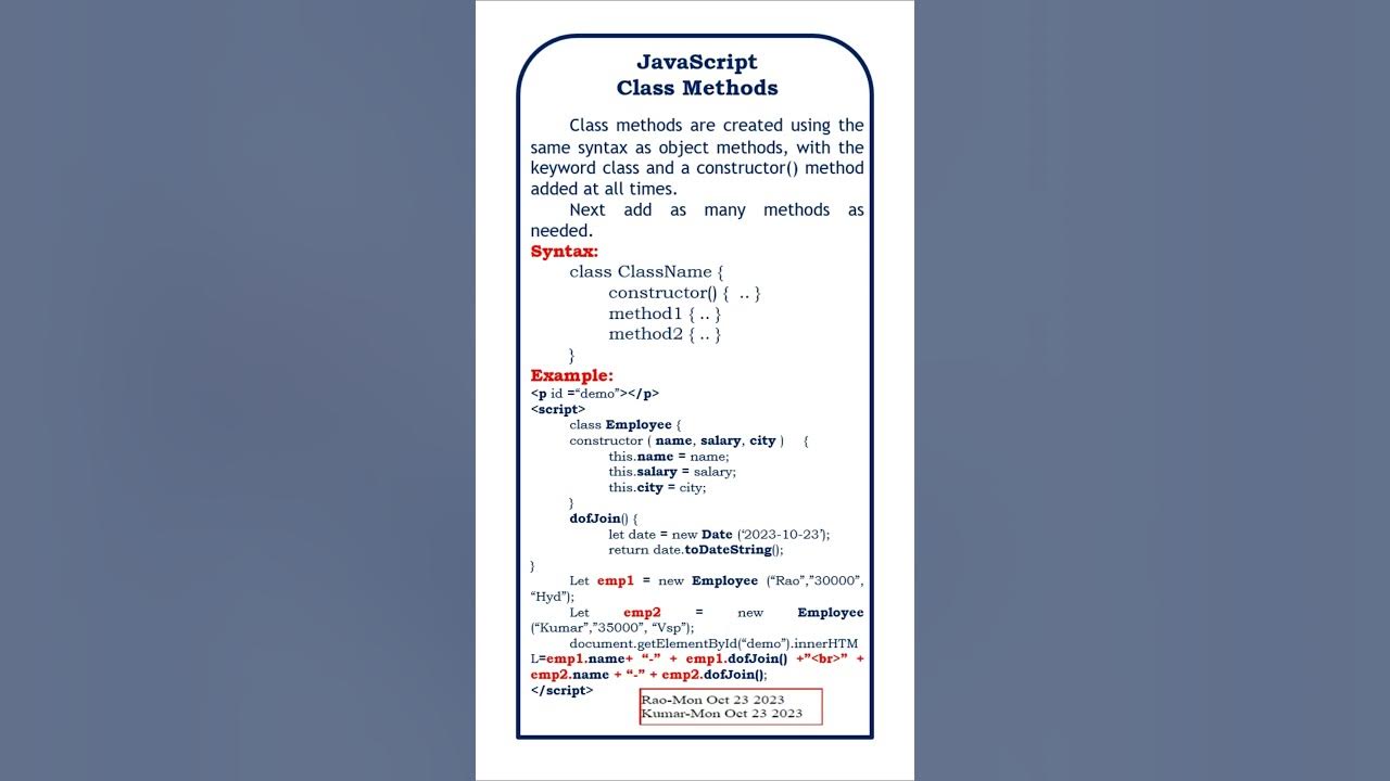 Class Methods In Javascript Class Method Methods Javascript Jscript Programmer Program