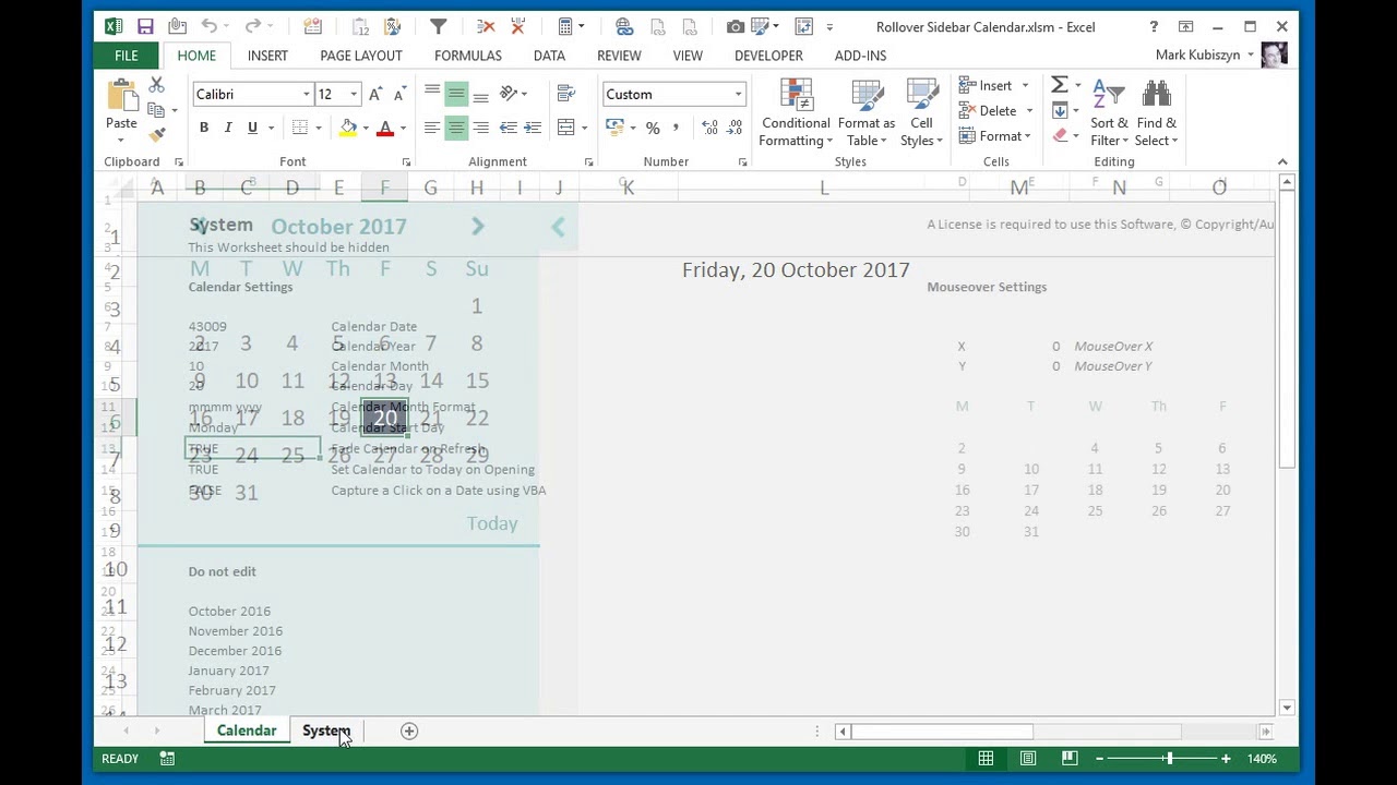 Expandable Rollover Sidebar Calendar for Excel - YouTube