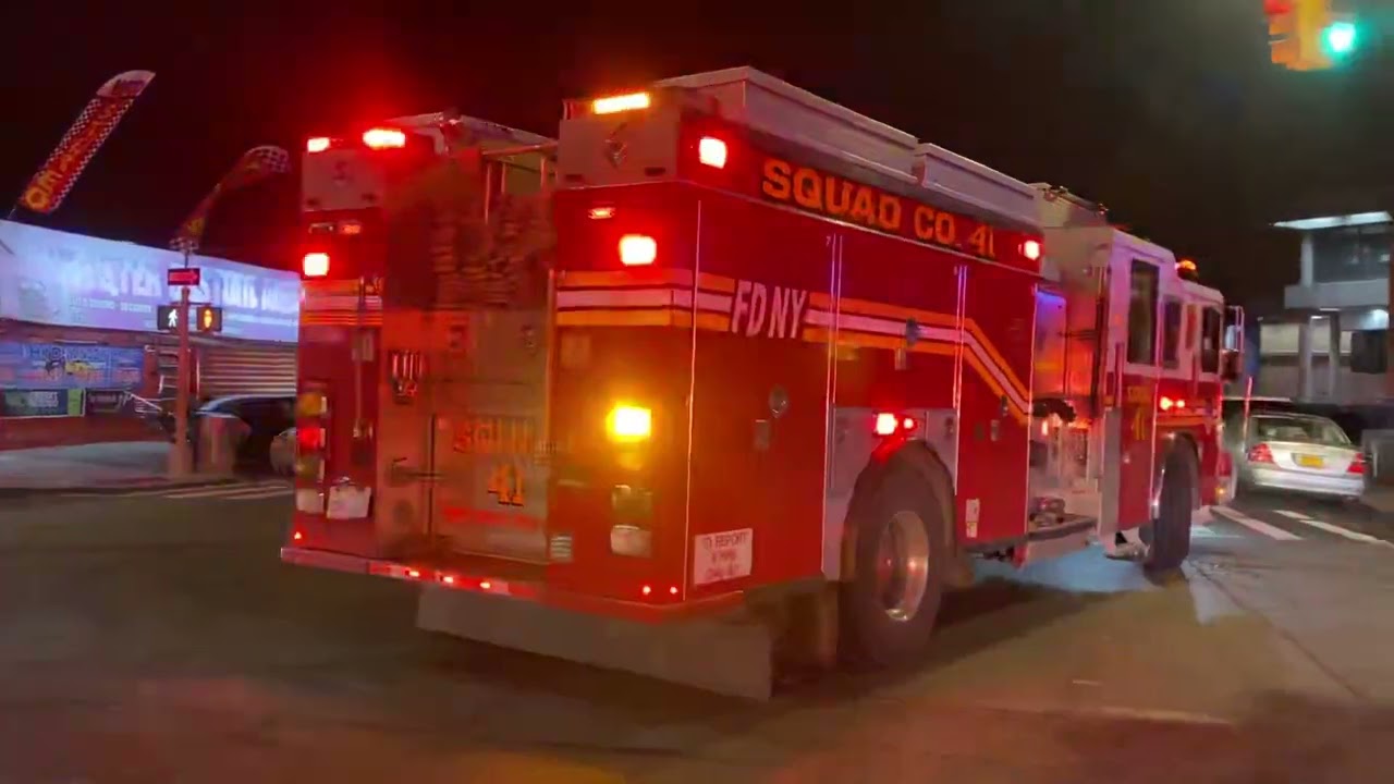 FDNY SQUAD 41 & FDNY ENGINE 46 TAKING UP FROM A 10-75 ALL HANDS FIRE ON ...