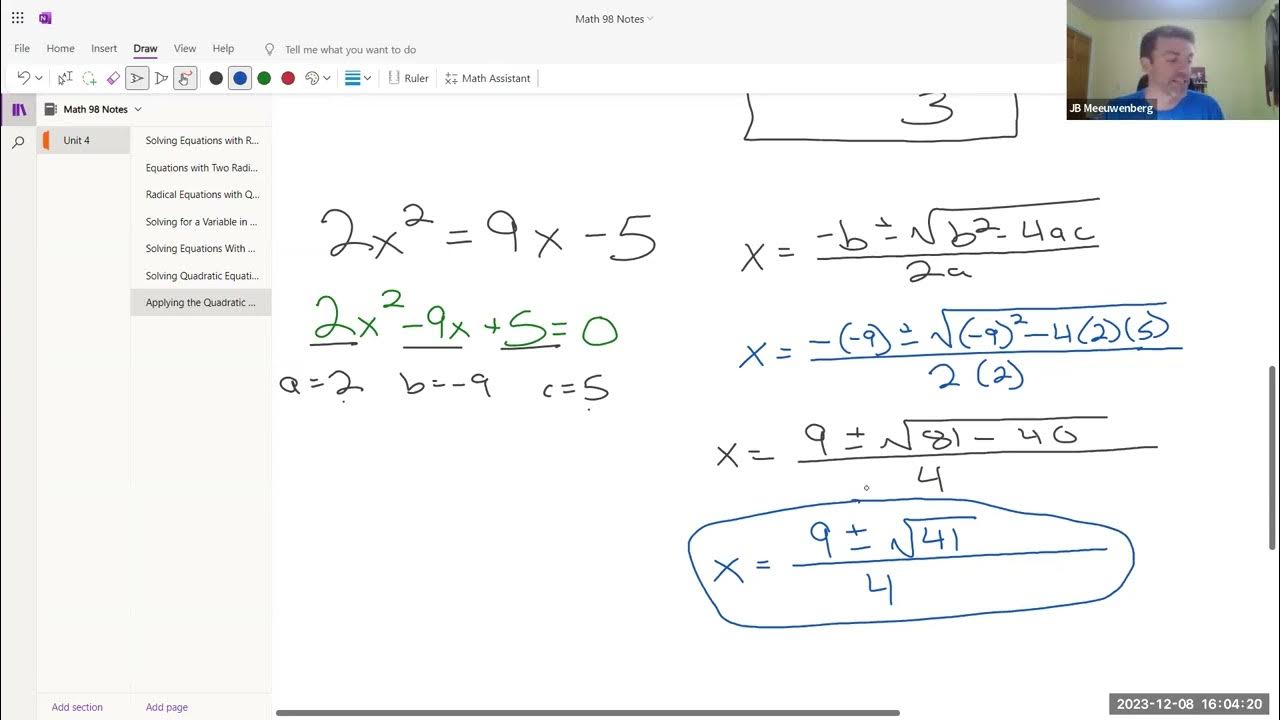 Applying the Quadratic Formula to Solve Quadratic Equations - YouTube