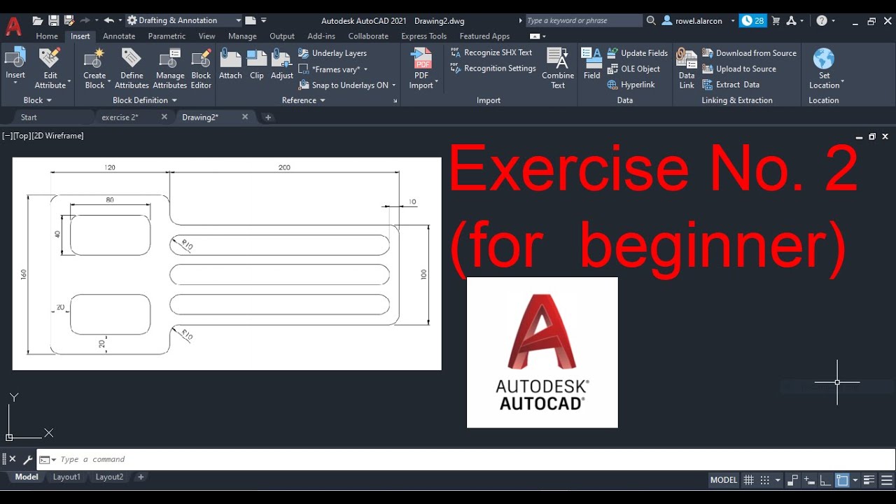 AUTOCAD for Beginners Exercise no. 2 (Tagalog Tutorial) - YouTube