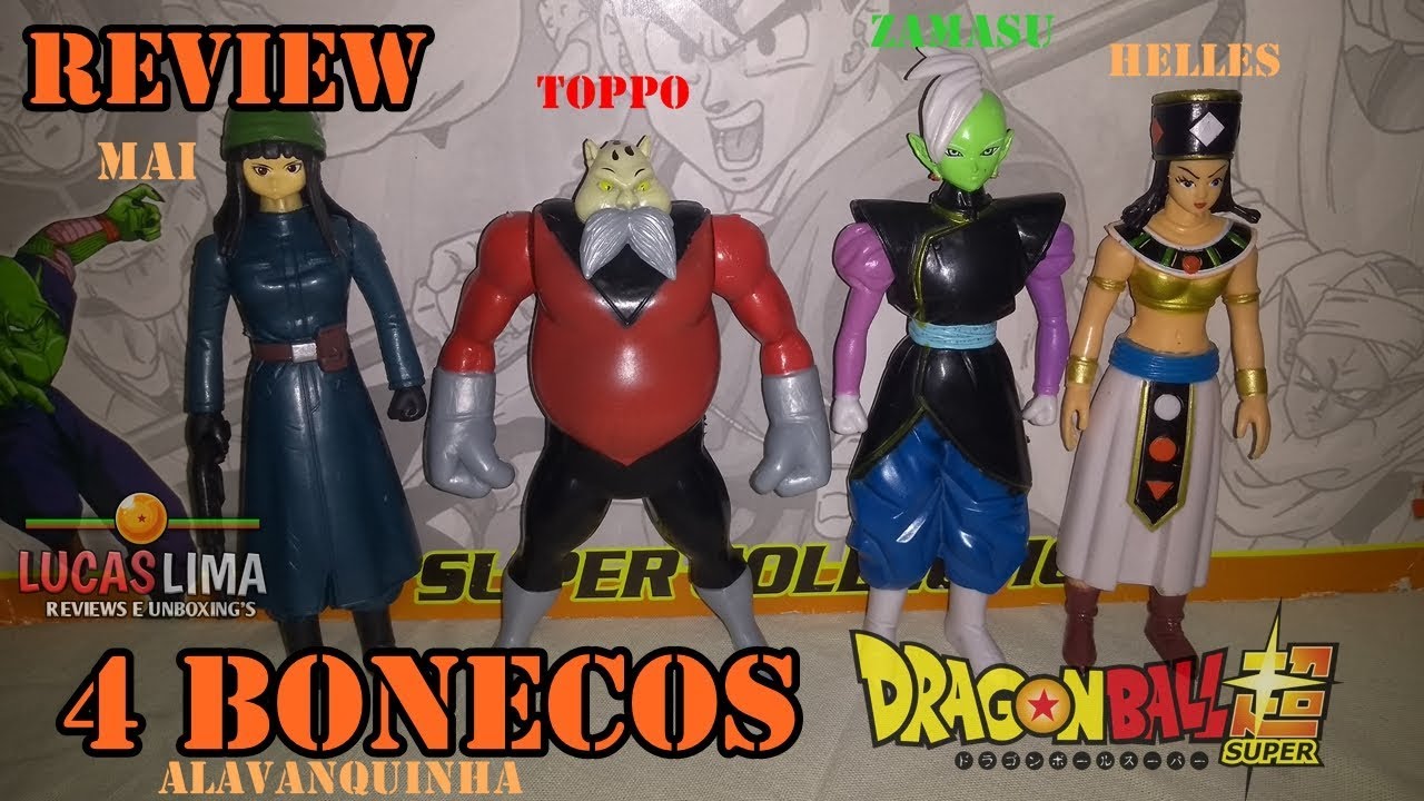 Review 4 Bonecos Dragon Ball Super - Mai, Toppo, Zamasu e Helles ...