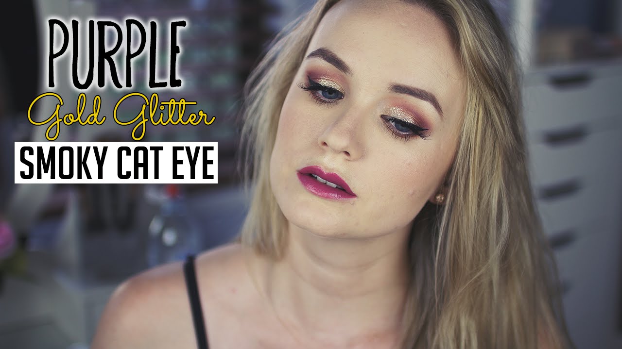 Purple & Gold Glitter Smoky Cat Eye Makeup Tutorial - YouTube