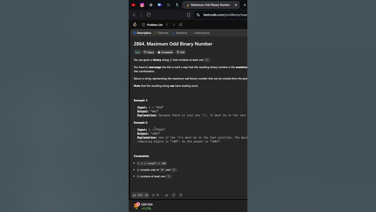 Leetcode 2864 Maximum Odd Binary Number Javascript Solution 2189