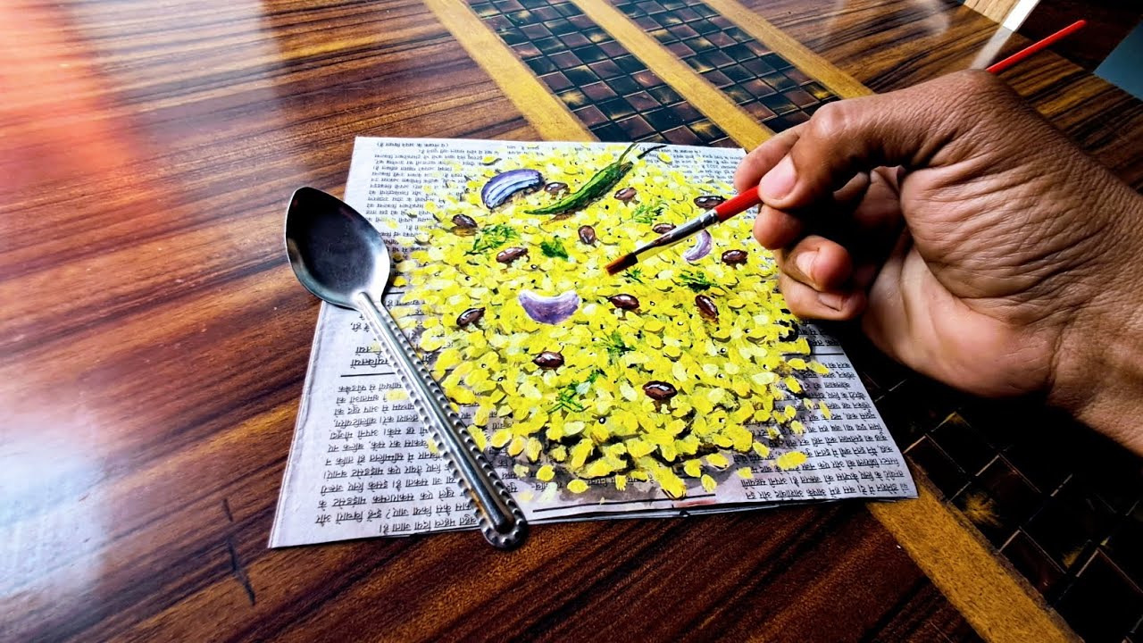"Hyper-Realistic Poha Painting on Newspaper | Speed Art"|🥣🌶|#food #art ...