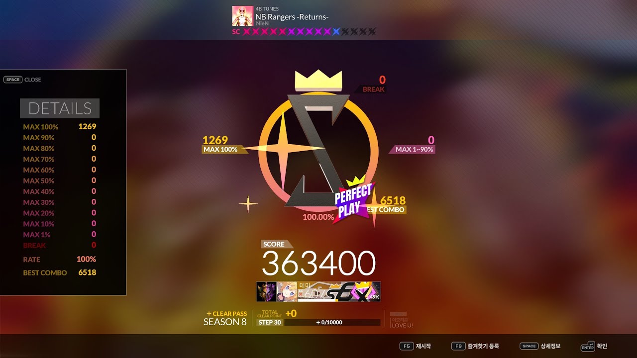 [DJMAX RESPECT V] NB Rangers：Returns - NieN 4B SC PERFECT PLAY 100.00% ...