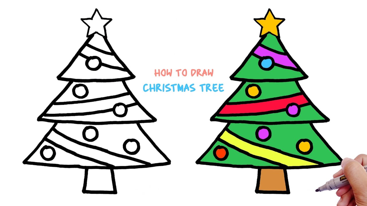 How To Draw Easy Christmas Tree 🎄 Step-by-step Drawing Tutorial ...