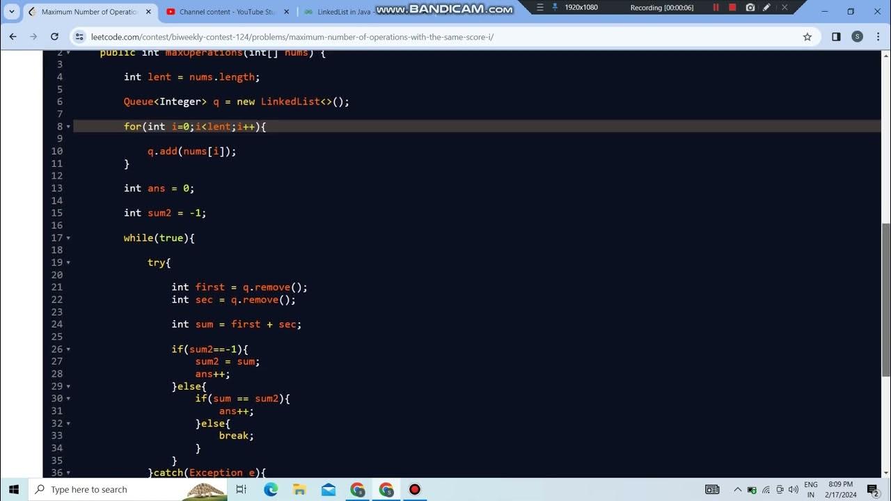 100221. Maximum Number of Operations With the Same Score I | Leetcode ...