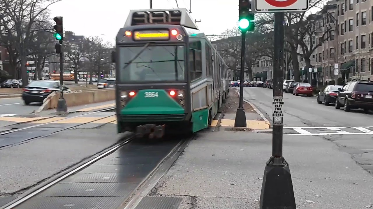 Boston MBTA Green Line train departing Allston Street Station ( Feb 25 ...