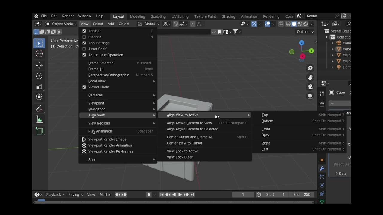 object mode -view -align view -align view to active -top ( to see a object from top to top ...