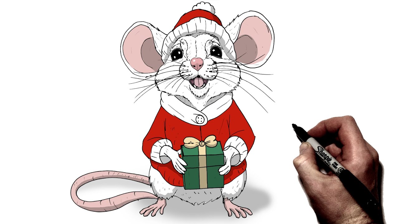 How To Draw A Christmas Mouse | Step By Step | - YouTube