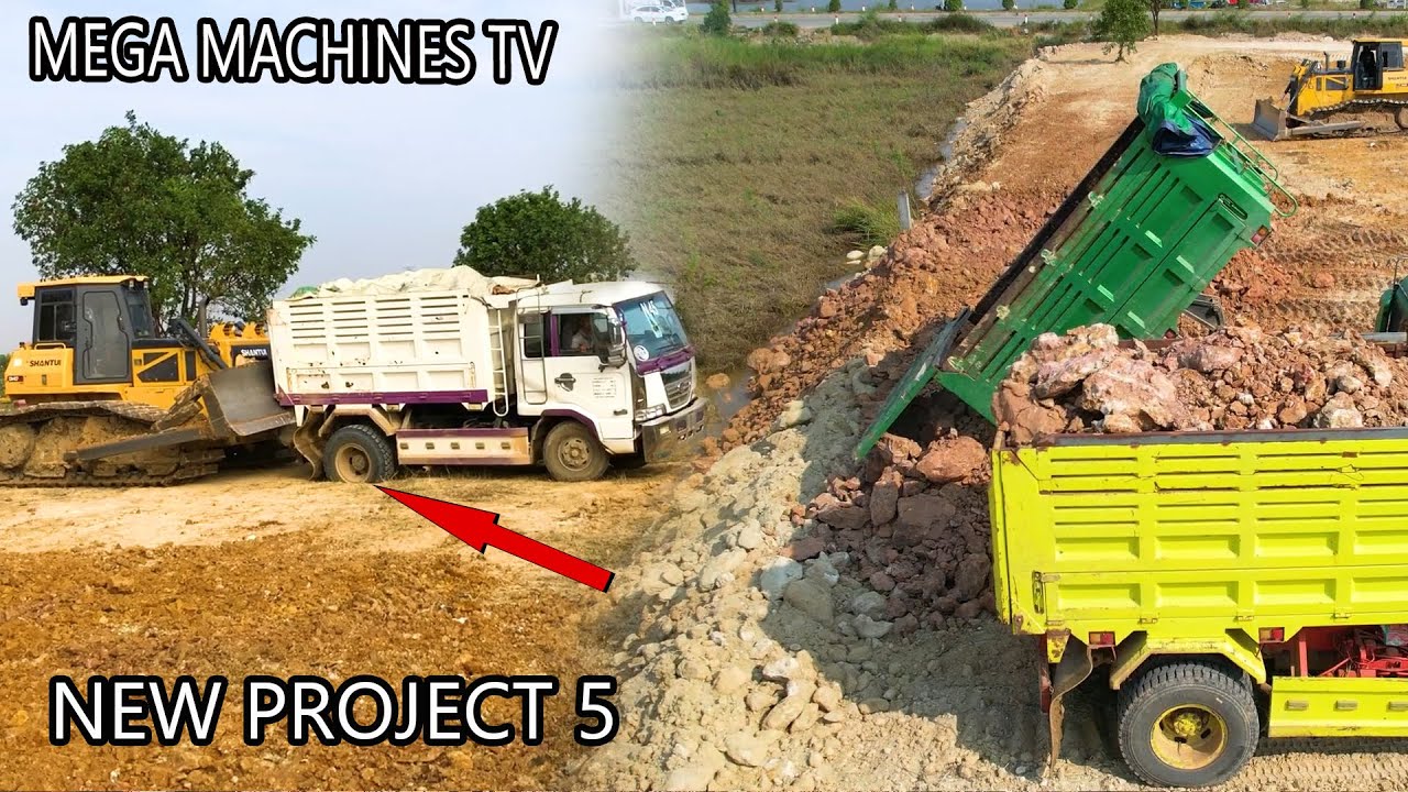 NEW PROJECT 5 !! INCREDIBLE DUMP TRUCK STUCK !! POWER BULLDOZER SHANTUI ...