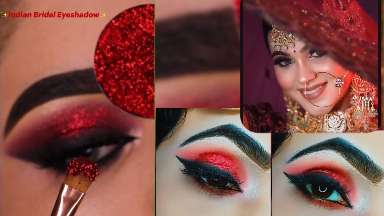 Indian Bridal Eye Shadow|Wedding Season Eye Makeup Tutorial|Glitter Eye ...