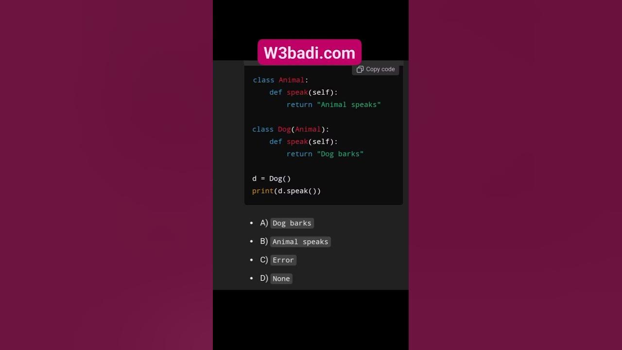 Python Quiz Inheritance Basicspythonclasses Learnpython Codechallengetechtrivia Ai Youtube