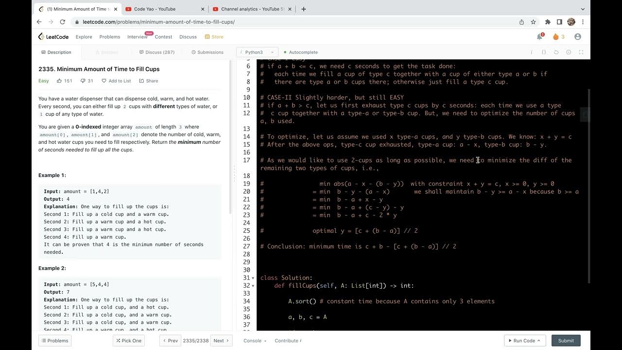 Leetcode 2335. Minimum Amount of Time to Fill Cups - Rigorous Analysis - YouTube