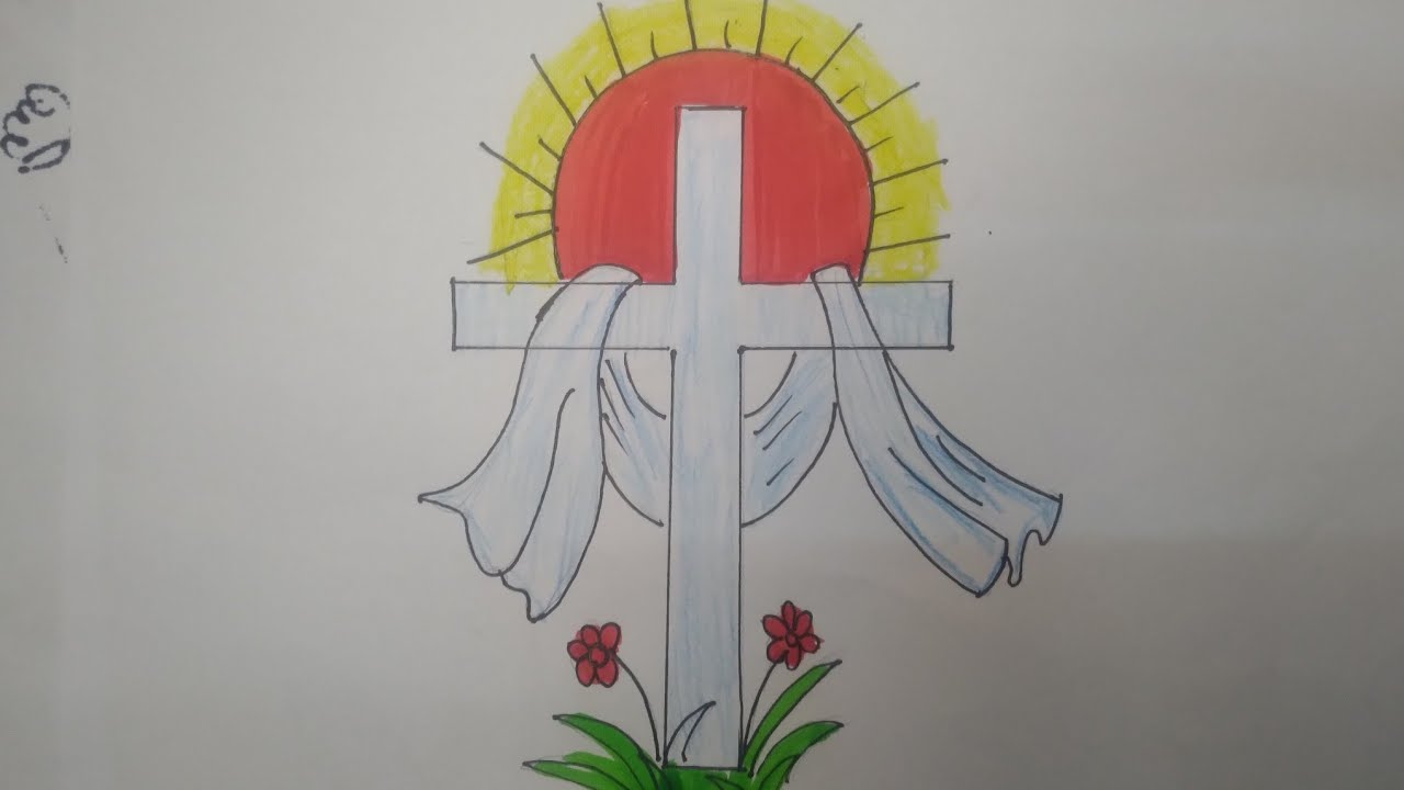 How to draw a Cross/Easter drawing /Cross drawing step by step for kids ...