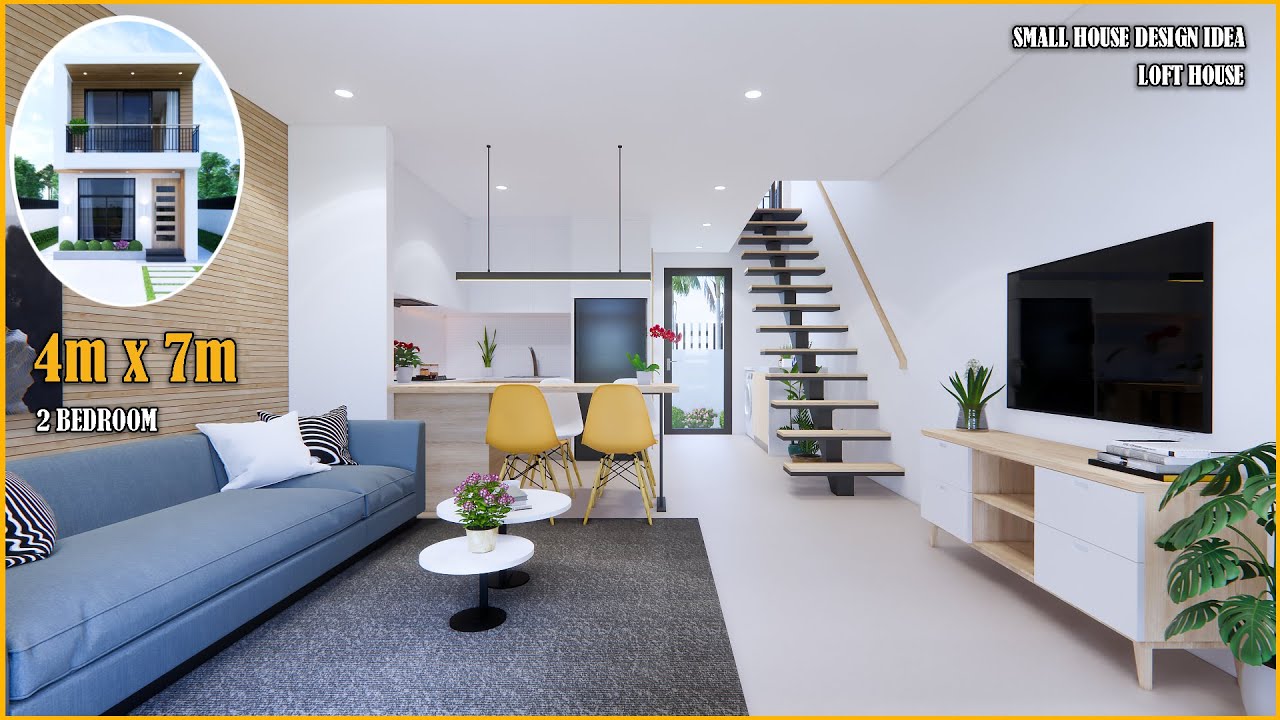 Small House Design | Loft House | 4m x 7m with 2Bedroom - YouTube