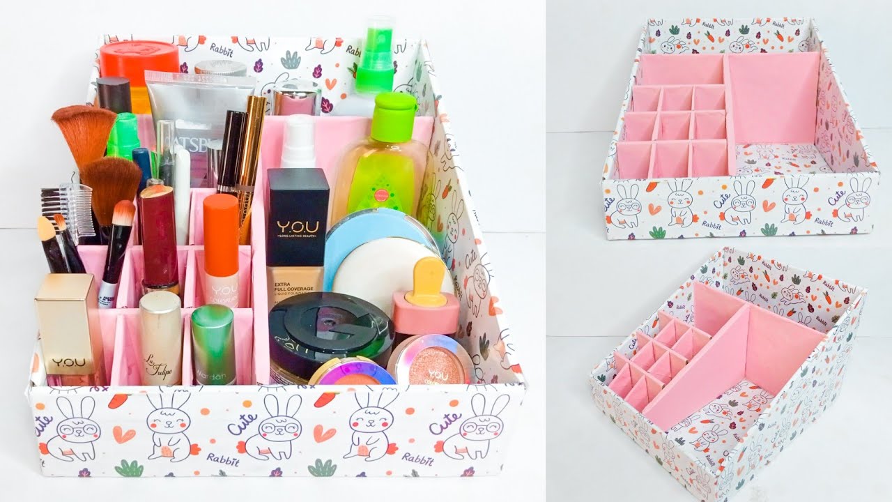 Makeup organizer ideas | Tempat Make Up dari Kardus bekas | DIY easy ...