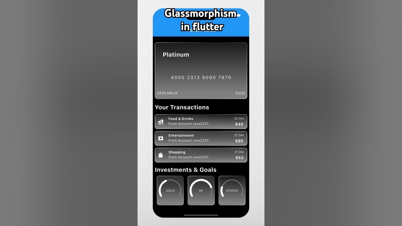 Glassmorphism Example In Flutter Bank App Example Ui In Flutter Flutter Appdevelopment
