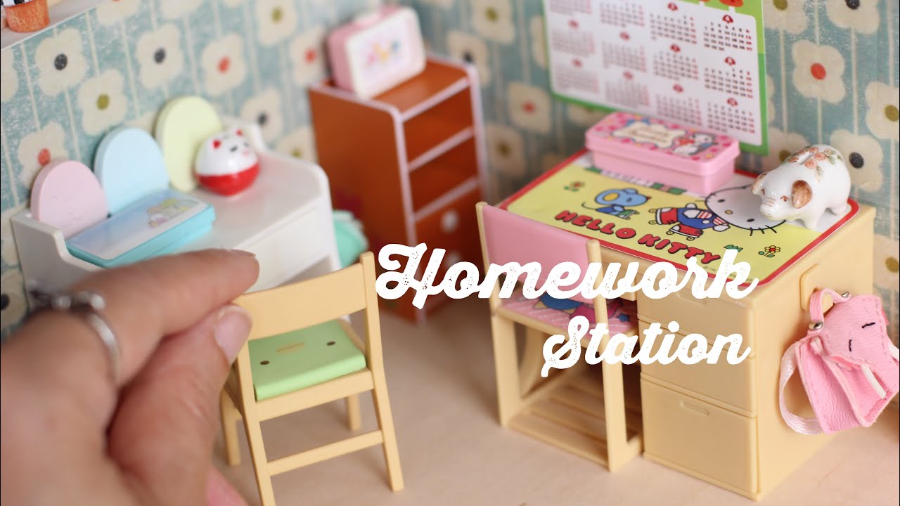 V15 Back to school prep: clean up & organize a cute homework station | ASMR Dollhouse study ...