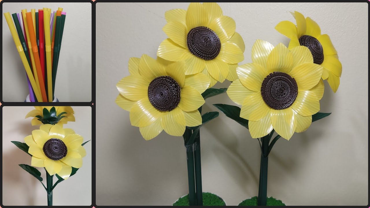making sunflowers from straws Ep.51 - YouTube