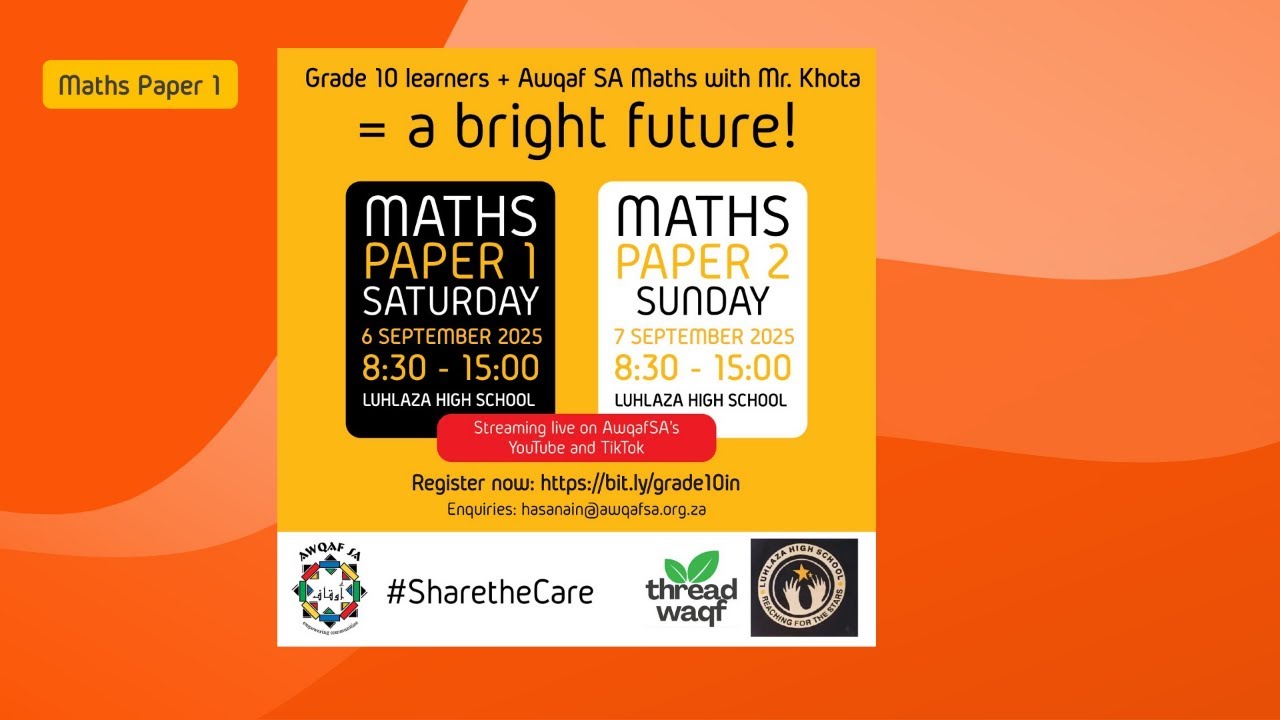 Awqaf SA Grade 10 Maths Workshop August 2025 - Paper 1 - YouTube