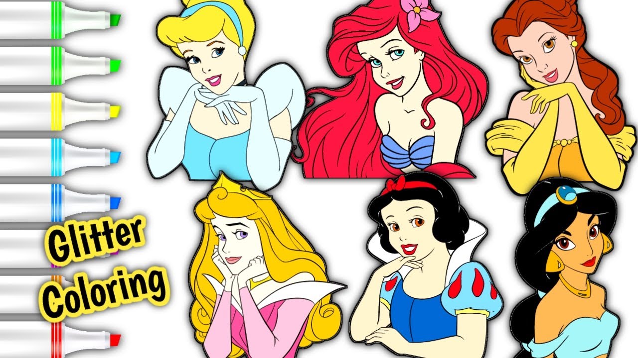 Glitter Coloring | Disney Princesses Coloring Page| Cinderella Snow ...