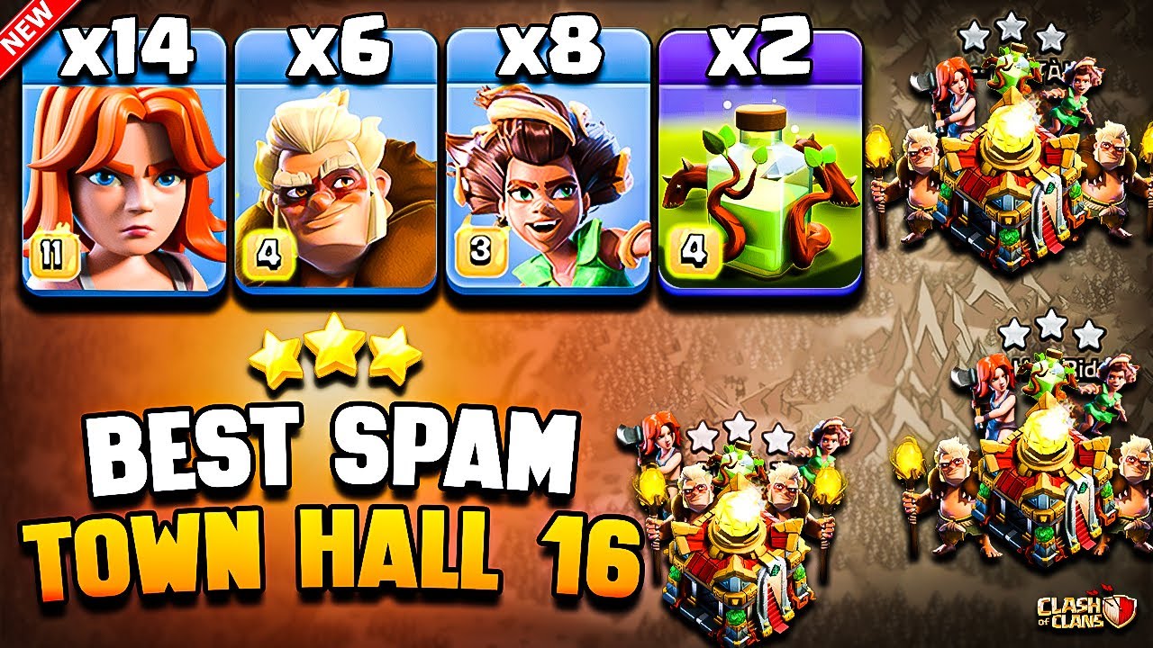 TH16 ROOT RIDER VALKYRIE Attack With DRUID & OVERGROWTH (Clash Of Clans) | Best TH16 Attack ...