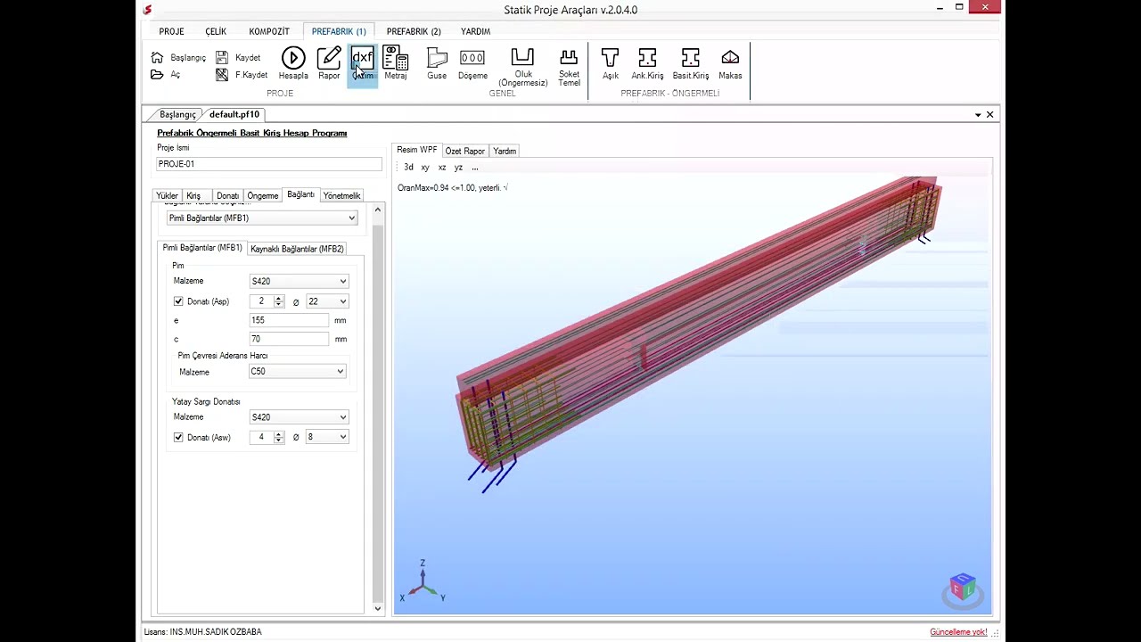 Prefabrik Öngermeli Basit Mesnetli Kiriş Hesap Programı - Statik Proje ...